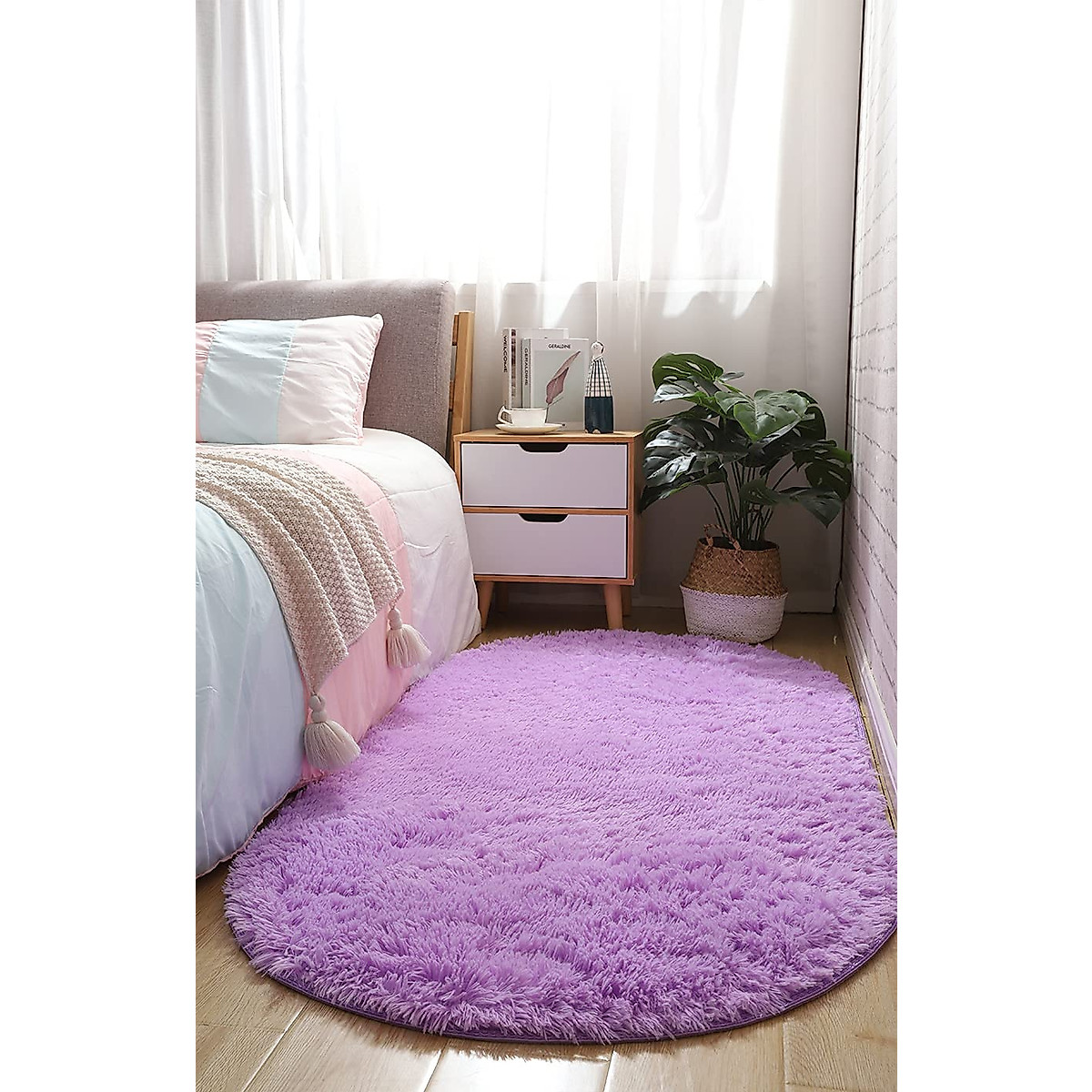 gdmgdr Soft Oval Nursery Rug for Girls Room Bedroom Oval Home Decor, 2.6' X 5.3', Purple