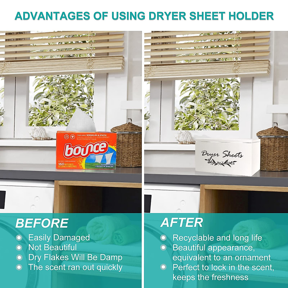 WellSign Dryer Sheet Holder with Hinged Lid for Laundry Room Farmhouse Decor,Wooden Dryer Sheet Container Dispenser,Fabric Softener Sheets Organization and Storage for Home Decor 1PK