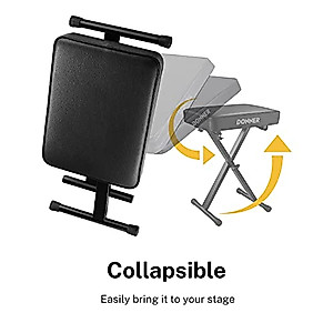 Donner Piano Bench, Adjustable Keyboard Bench Portable Stool Collapsible Chair Foldable Seat X-Style, 2.4 Inch Thickness High-Density Sponge Padded, Non-Skid Design, Black
