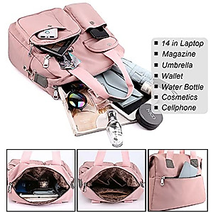 Women Utility Tote Bag Waterproof Nylon Multi Pocket Shoulder Bags Work Bag Teacher Purses and Handbags for Nurses (Baby Pink)