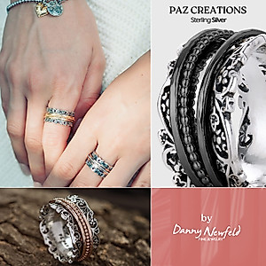 Paz Creations 925 Sterling Silver Spinner Ring/Fidget Ring/Anxiety Ring - 925 Sterling Silver Rings for Women, Stylish Boho Ring (Black Ruthenium, Size 9)