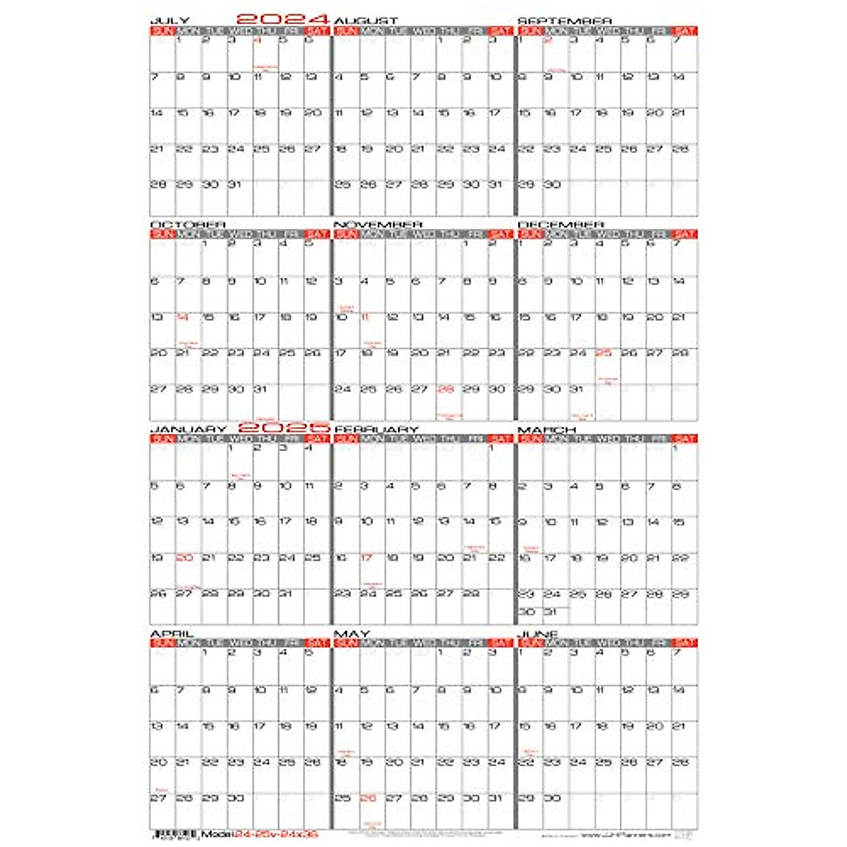 JJH Planners - Laminated - 24" x 36" Large Academic 2024-2025 Wall Calendar - Vertical 12 Month Yearly Annual Planner (24-25v-24x36)