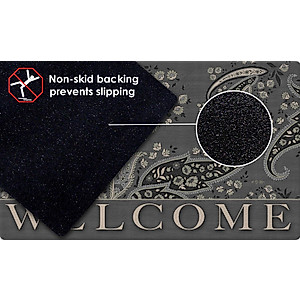 Toland Home Garden 800381 Charcoal Stained Paisley- Welcome French Paisley Door Mat 18x30 Inch Outdoor Doormat for Entryway Indoor Entrance