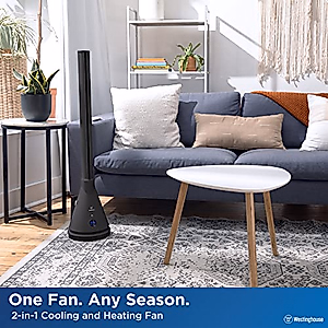 Westinghouse All Season Electric Fan 40 Inches With Heater | Minimalist Heated Bladeless, Oscillating With Remote Control (Black)
