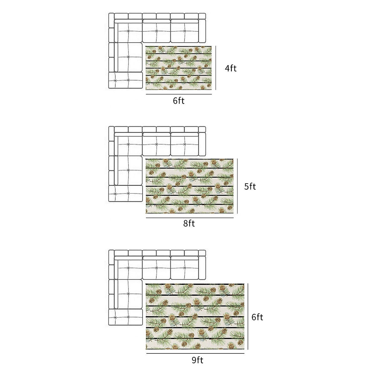 Christmas Outdoor Rugs for 6'x9' Patios Clearance, RV Camping Mat Rug Portable Outside Rug Indoor Outdoor Area Rug Mat for Beach Deck Pool Farmhouse Pine Leaves Cone Stripe