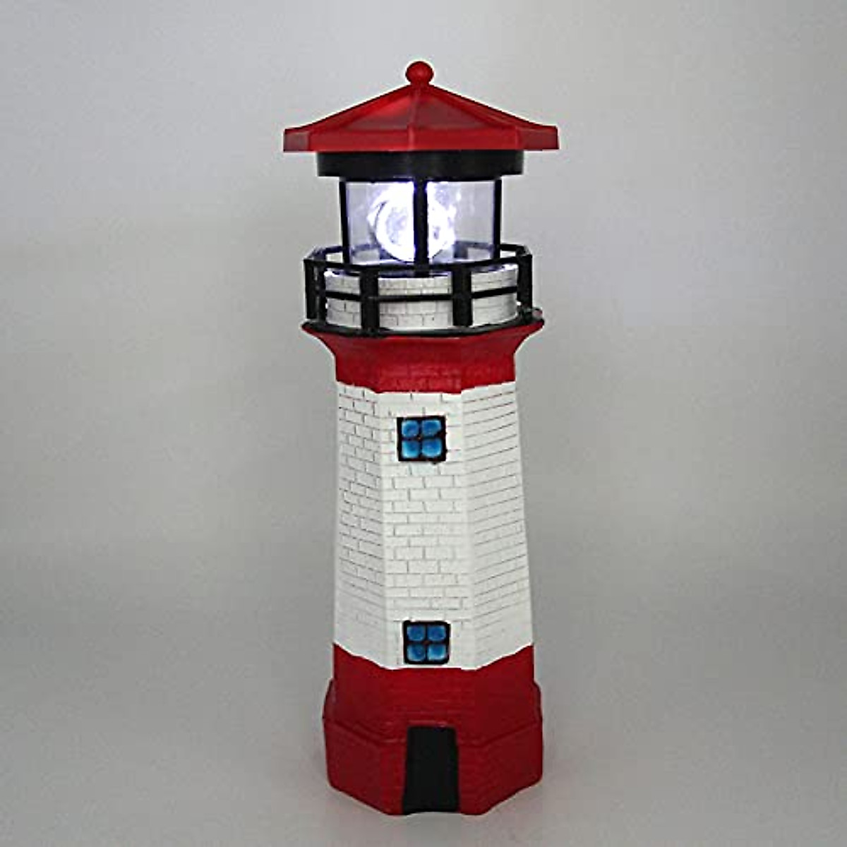CALIDAKA Solar Powered Lighthouse,Garden Lights,Solar Lighthouse Statue with Spinning Light for Outdoor Patio Yard Garden Lawn Decoration (Red)