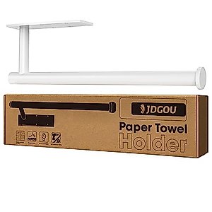 JDGOU Paper Towel Holder Self Adhesive or Drilling,Paper Towel Holder Under Cabinet,Paper Towel Holder Wall Mount Waterproof and Rustproof,Perfect Kitchen Organization for Kitchen,Bathroom,Sink White