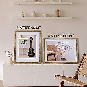 Egofine 12x16 Picture Frame with Plexiglass Made of Solid Wood, Display Pictures 9x12/11x14 with Mat or 12x16 Without Mat for Tabletop and Wall Mounting, Carbonized Brown