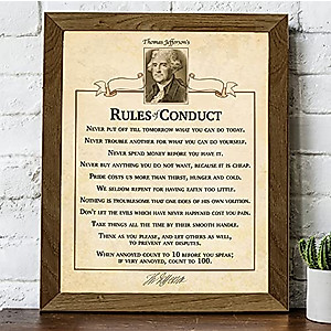 "Thomas Jefferson's Rules of Conduct"-Inspirational Wall Art Sign- 8 x 10"Motivational Quotes Poster Print w/Distressed Parchment Design-Ready to Frame. Perfect Home-Office-School-Library Decor!