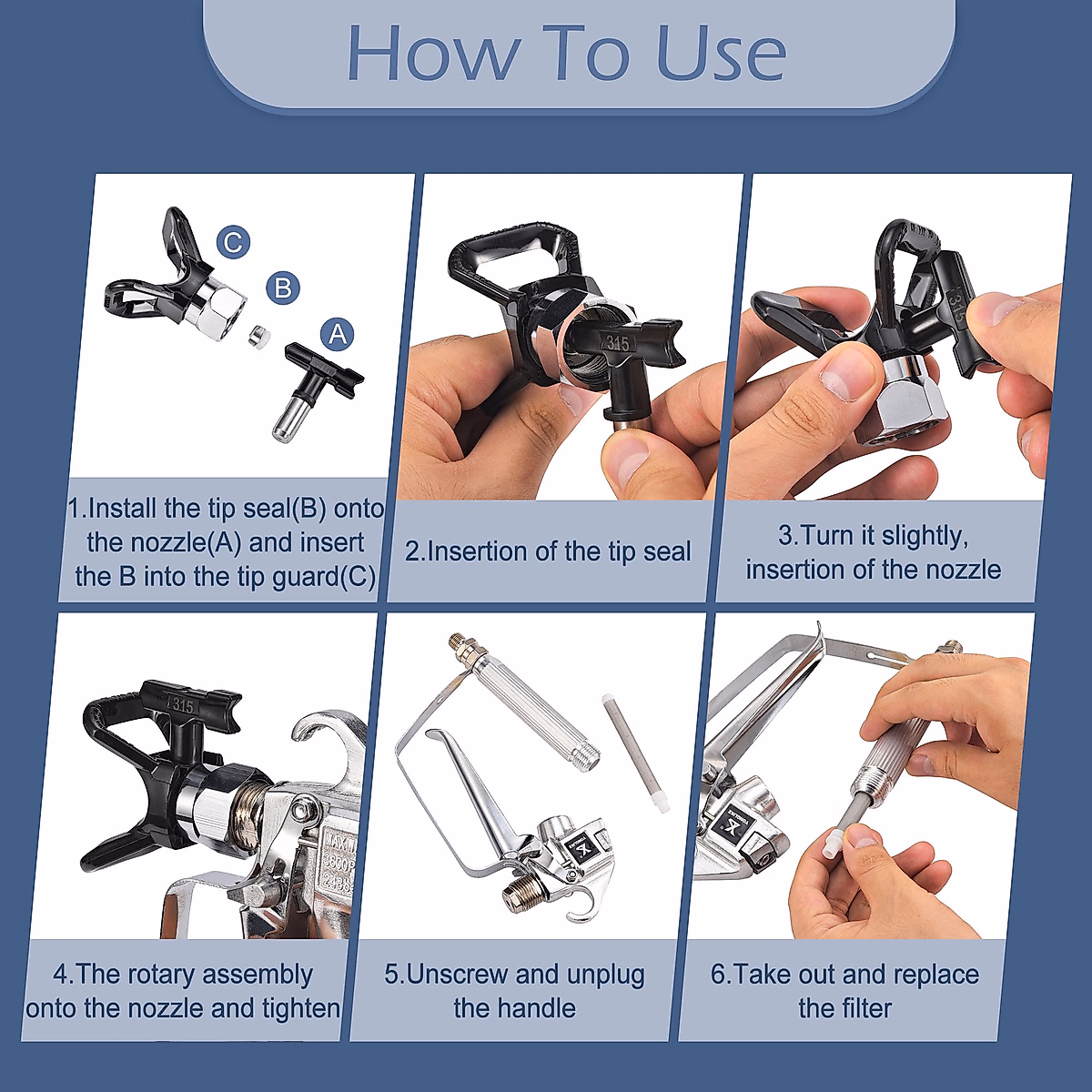 Yoption 14 Pieces Airless Spray Gun Tool Set, 6 Airless Paint Sprayer Tips, 6 Airless Paint Spray Gun Filter and 2pcs Nozzle Tip Guards for Airless Spraying Machine Parts (109,211,315,417,515,623)