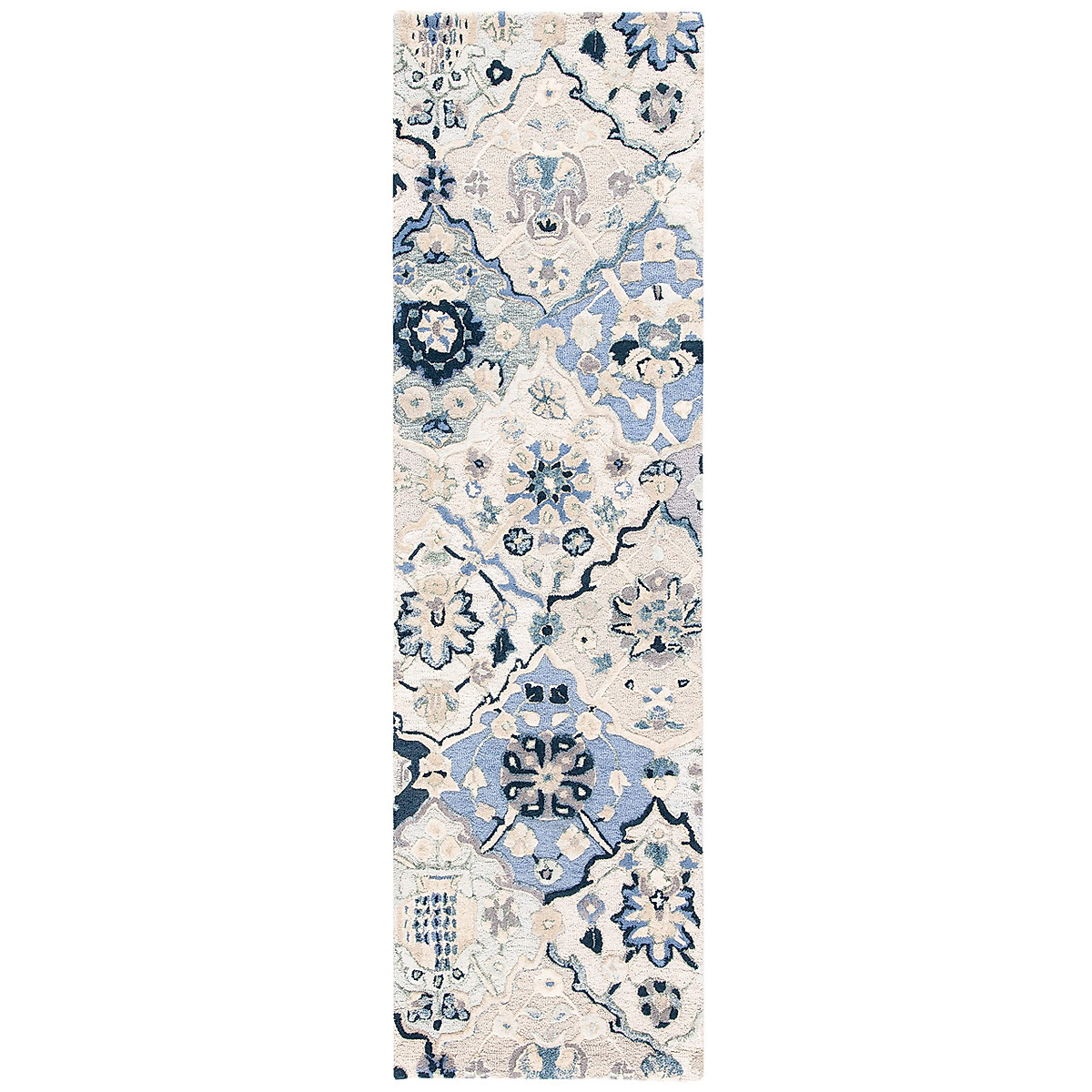SAFAVIEH Glamour Collection 2' 3" x 12' Beige/Blue GLM622B Handmade Premium Wool Entryway Foyer Living Room Kitchen Runner Rug