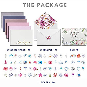 Thank You Cards-48 Bulk Blank Gold Foil Sets(6 Colors) Blank Greeting Cards for Baby & Bridal Shower, Appreciation,Wedding & Birthdays