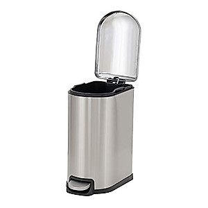 Design Trend Oval Slim Stainless Steel Step Trash Can with Soft Close Lid | 10 Liter / 2.6 Gallon, Silver