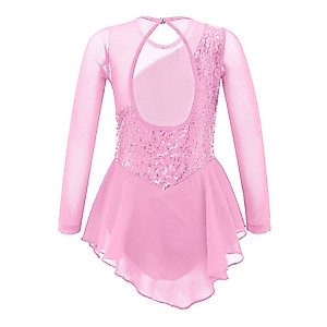 easyforever Kids Girls Metallic Snowflake Ice Figure Skating Tutu Dress Long Sleeve Gymnastic Leotard Performing Costume Pink 4 6 Years