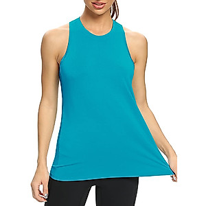 Mippo Long Workout Shirts for Women Tennis Tops Womens Athletic Tank Tops Gym Shirts Yoga Clothes High Neck Tank Top Workout Apparel Flowy Exercise Shirt for Women Turquoise XL