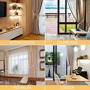 NICEEC 2 Pack Wood Strong Magnetic Curtain Tiebacks Boho Style Decorative Drape Tie Backs Natural Cotton Hand-Woven Soft Rope Curtain Holdbacks for Home & Office Draperies Decor (Beige & Red)