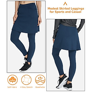 alvon Women Knee Length Skirts with Leggings Modest Skirt with Leggings Golf Skirt with Leggings Athletic Skort with Leggings Hiking Navy L