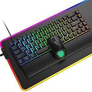 Ajazz Gaming Keyboard and Mouse and Gaming Mouse pad and Wrist Rest,Wired RGB Backlight Bundle for PC Gamers and Xbox and PS4 Users - 4 in1 Gaming Set (Hybird Blue Gaming Switch)