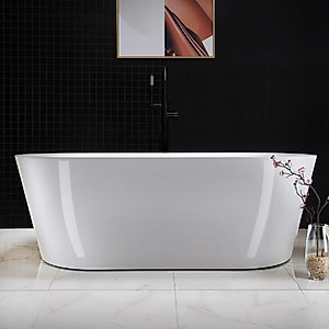 WOODBRIDGE 67" Acrylic Freestanding Bathtub Contemporary Soaking White Tub with Matte Black Overflow and Drain，B0013-MB