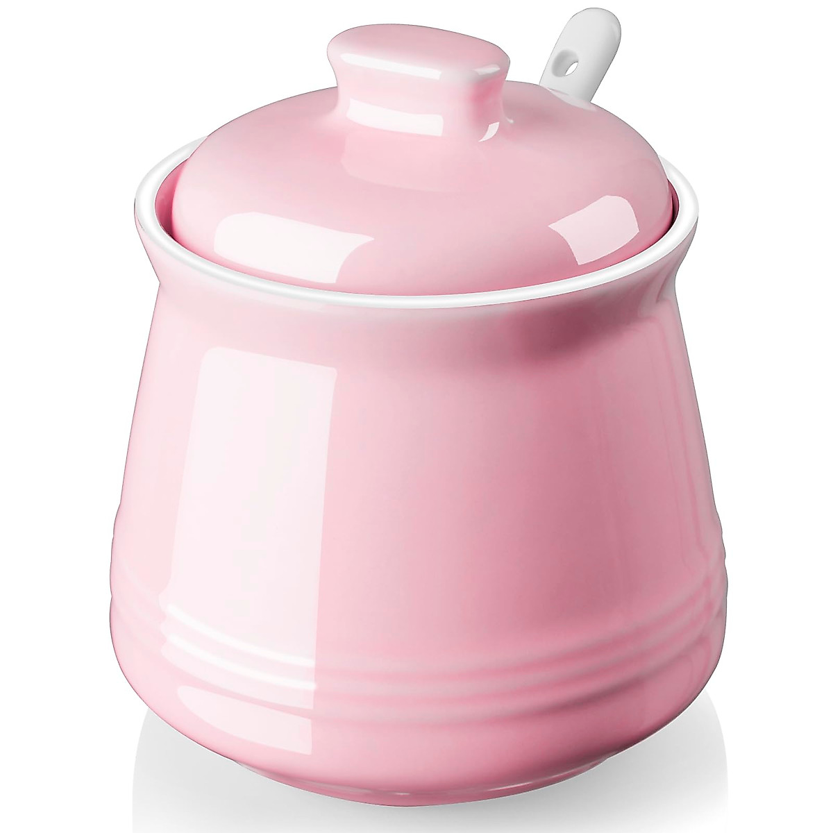 DAYYET Sugar Bowl with Lid and Spoon - 12 oz Ceramic Sugar Bowl with Spoon - Sugar Container for Coffee Bar - Sugar Jar Sugar Dispenser Bowl - Pink Kitchen Decor and Accessories