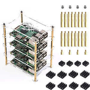4 Layers Clear Stackable Case for Raspberry Pi 4 Model B, Pi 3 B+ , Pi 3b Case with Heatsink