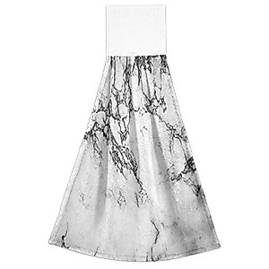 Black Gray White Marble Hanging Kitchen Towel 12 x 17 Inch Marbling Granite Stone Surface Hand Tie Towels Set 2 Pcs Tea Bar Dish Cloths Dry Towel Soft Absorbent Durable for Bathroom Laundry Room Decor