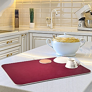 xigua Burgundy Red Solid Color Dish Drying Mat for Kitchen Counter, Absorbent Microfiber Dishes Drainer Mats, Tableware Protector Dish Drying Pad 18x24in