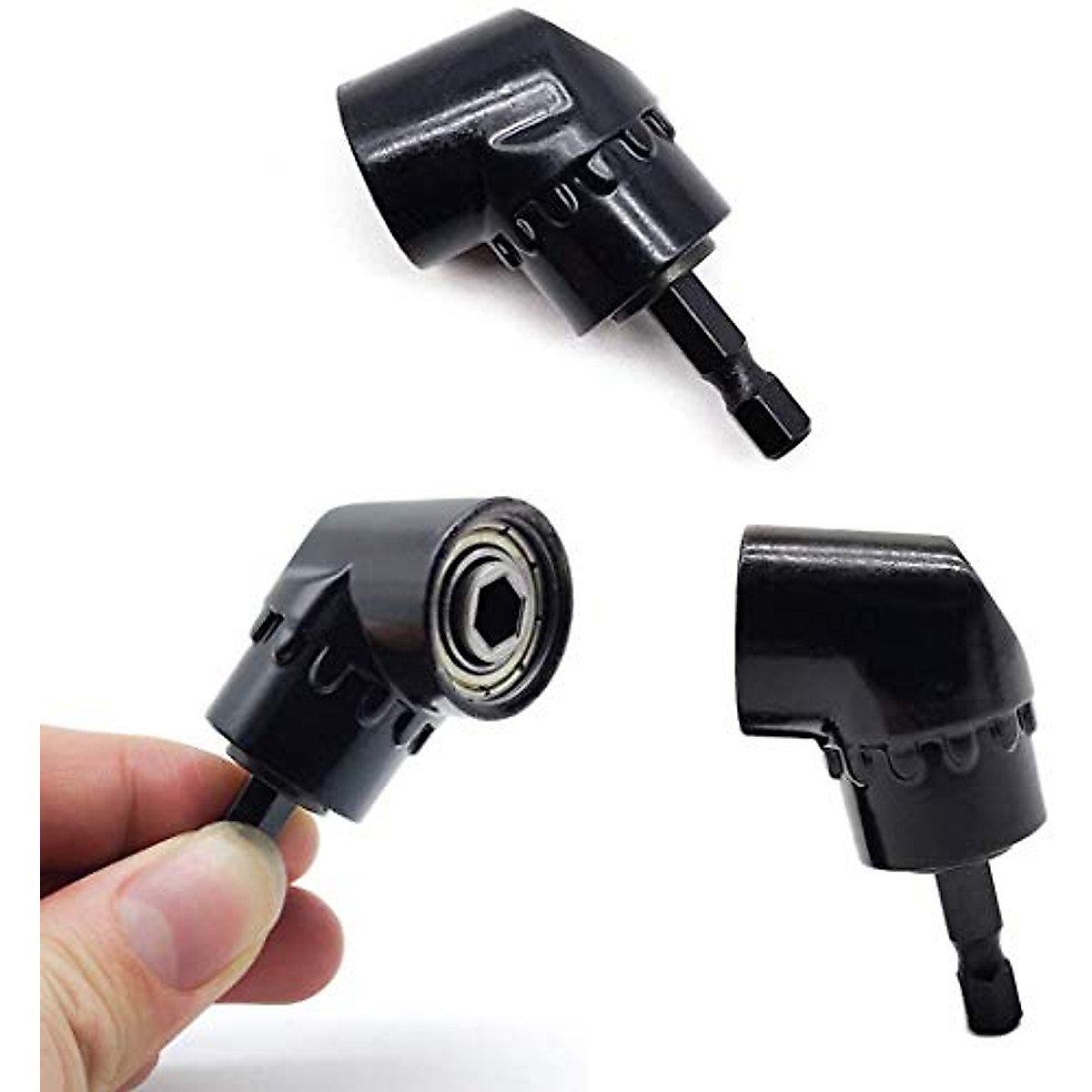 QISF 2Pcs Black 105 Degree 1/4 Inch Right Angle Drill Adapter Hex Shank Screwdriver Angled Bit Holder Extension Power Drill Tool + 1/4 inch Hexagon Flexible Screwdriver & Drill Extension Soft Shaft