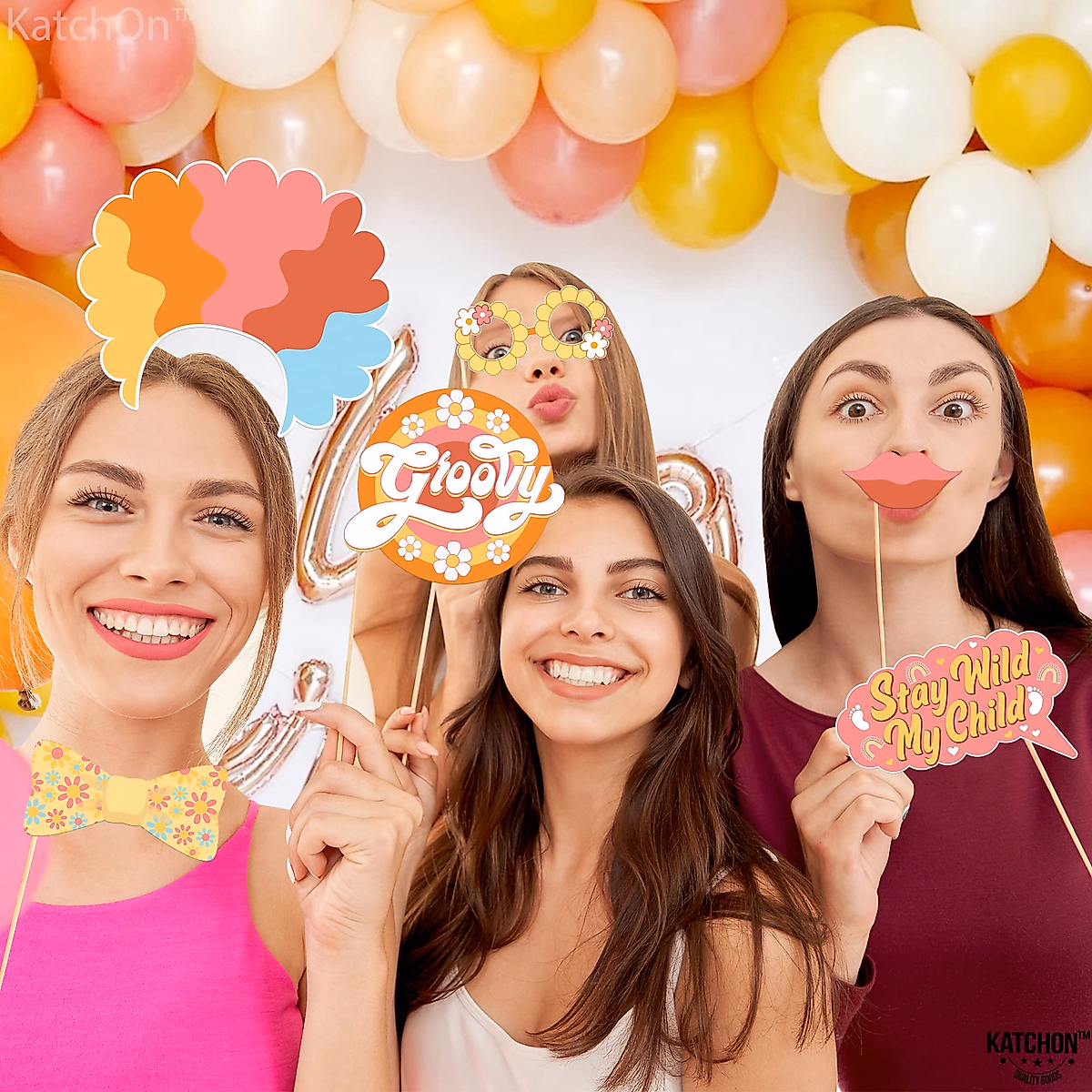 KatchOn, Two Groovy Photo Booth Props - Pack of 40, Groovy Photo Props | 60s Photo Booth Props | Retro Photo Booth Props for Two Groovy Party Decorations | Hippie Photo Booth Props for Birthday Party