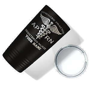 Personalized APRN Advanced Practice Registered Nurse Gift on Black 20 oz Stainless Steel Tumbler with Lid - Insulated Cup - Custom Travel Mug