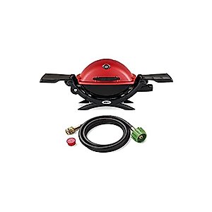 Weber Q 1200 Liquid Propane Gas Grill (Red) Starter Bundle (2 Items)