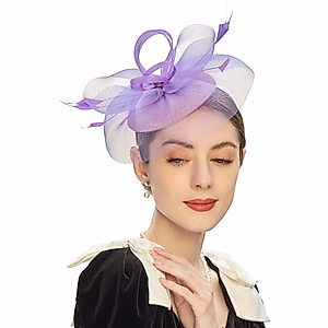 Cizoe Tea Party Fascinator Kentucky Derby Hat Fascinator Pillbox Hat Headband for Cocktail(A-purple