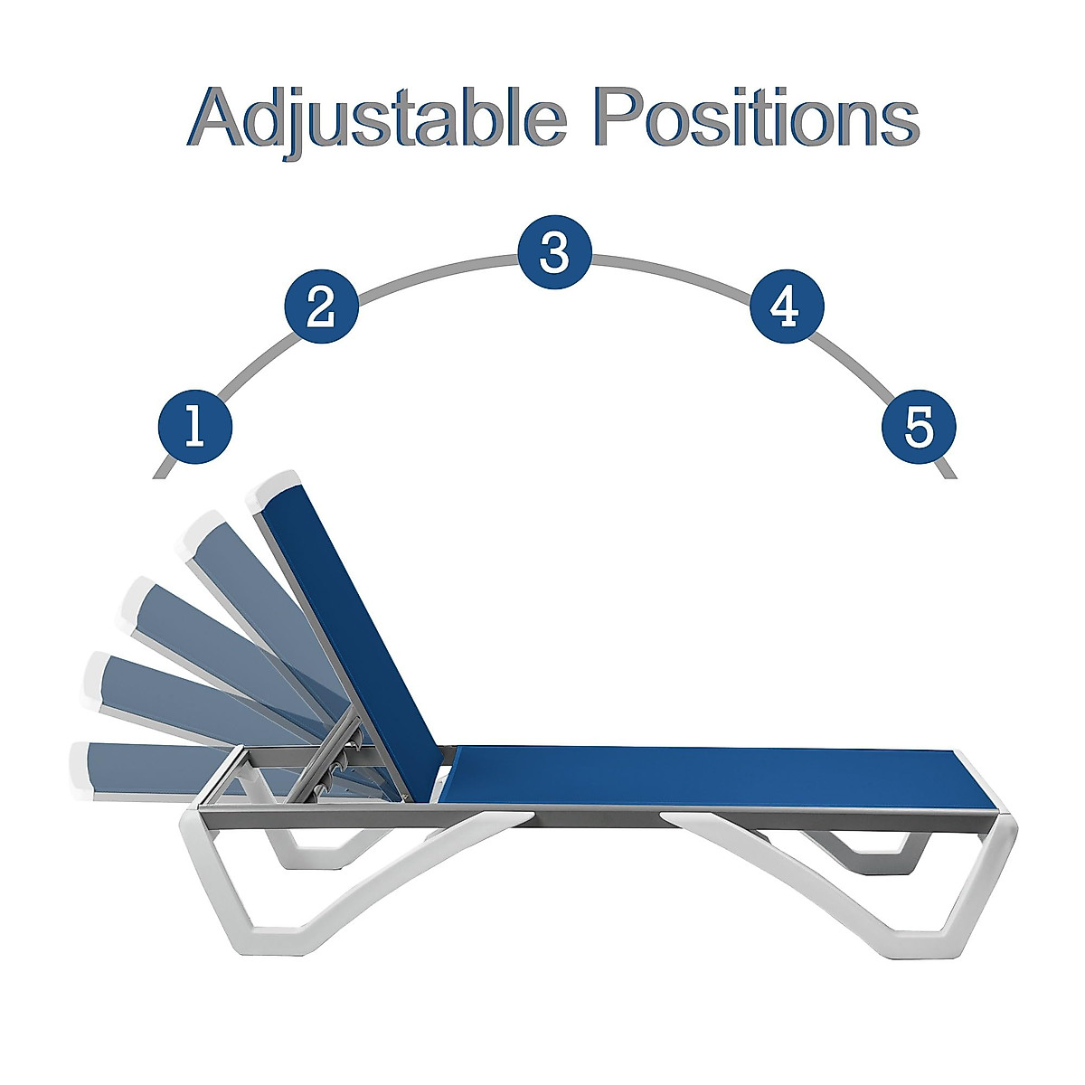 Kozyard Patio Chaise Lounge Chair - Full Flat Alumium & Resin Legs, Outdoor Reclining Adjustable Chair for Sunbathing, Beach, Patio, Lounge Set or Patio Table (2 Blue Textilence W/Table)