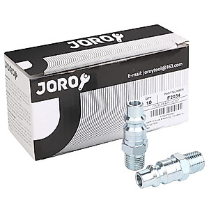 JOROY 3/8 High Flow Air Hose Fittings, Industrial M-Type Plug, 3/8 Inch High Flow Size, 1/4 Inch Male Threads Size, Steel Material, 300PSI, 10 Pieces Air Compressor Accessories