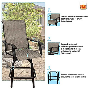 Outdoor Patio Swivel Bar Set of 2,Outdoor Bar Stools with Curved Armrest,All-Weather High Bar Stool Bistro Set for Patio Pool Backyard Porch and Pool (2 Chairs),Brown