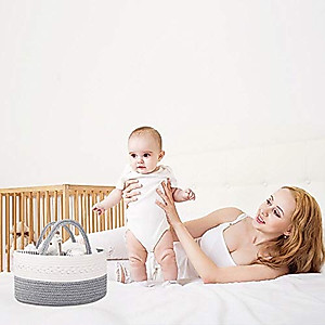 3 LITTLE GIGGLES Baby Diapers Organizer with Removable Storage Divider - Rope Cotton Design, Grey, 15 x 10” - Toy Caddy for Babies