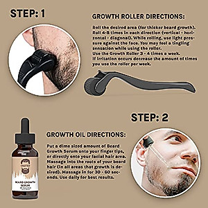 Beard Growth Kit - Hair Growth & Hair Serum - Beard Growth Oil and Beard Roller - Hair Growth for men - Stimulate Beard Growth with our Beard Serum and Growth Roller