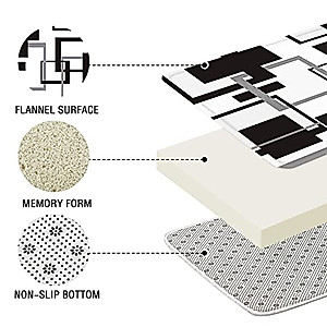 Gibelle 4 Pcs Bathroom Shower Curtain Set with Non-Slip Rugs, Toilet Lid Cover and Bath Mat, Grey Black and White Bathroom Decor Set with Shower Curtain and Rugs and Accessories