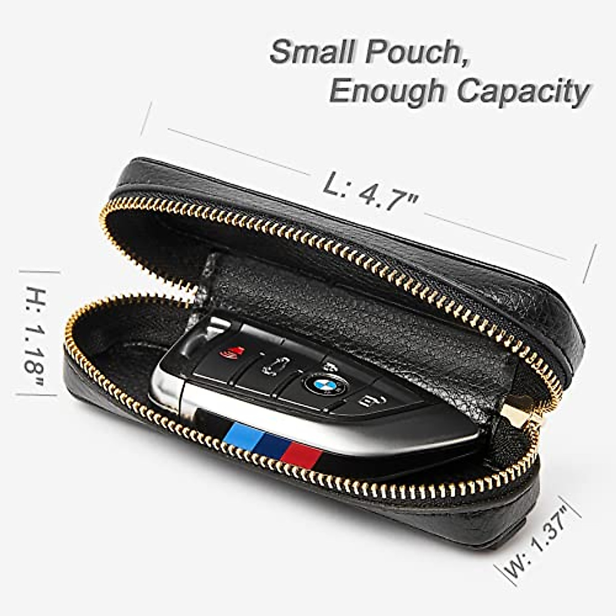 ZVE Detachable Leather Zipper Small Purse Pouch Bag Carrying Coins Keys for Women Men - Black