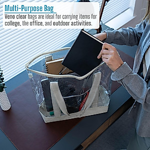 VENO 2 Pack Clear Beach Bag, Large Transparent Large Tote Bags for Women Swim Pool Gym Summer Vacation Essentials - Beige