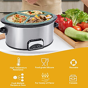 Slow Cooker Liners - Crock Pot Liners Silicone Insert Divider 3 IN 1, For 6 Quart Oval Slow Cookers, Reusable Silicone Slow Cooker Liner For Crock Pot Divider Insert, Dishwasher Safe BPA Free,7QT