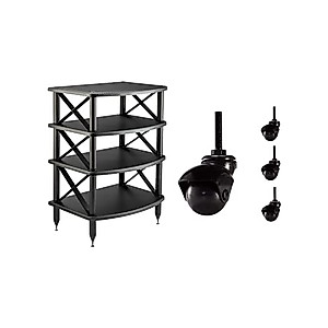 Pangea Audio Vulcan Rack and Casters Bundle Carbon Fiber Vinyl X-Brace Four Shelf Audio Rack Media Stand Components Cabinet and Casters Set of 4