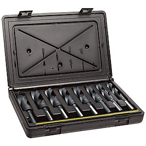 Chicago Latrobe 190F Series High-Speed Steel Reduced-Shank Drill Bit Set With Plastic Case, Black Oxide Finish, Flatted Shank, 118 Degree Split Point, Inch, 8-piece, 9/16" - 1" in 1/16" increments