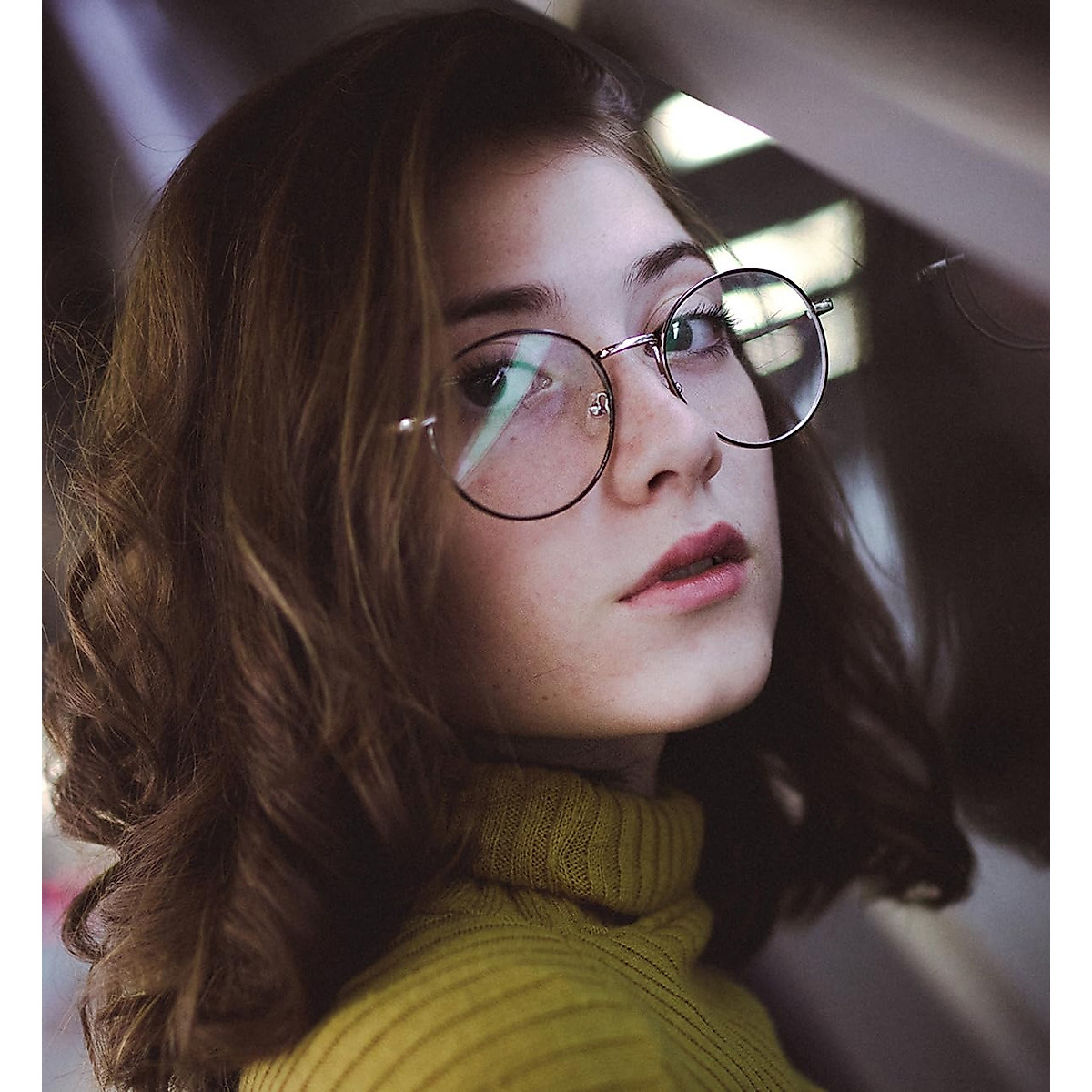 HJSTES Round Blue Light Glasses for Women Men Retro Circle Clear Lens Metal Frame Eyeglasses (Black)