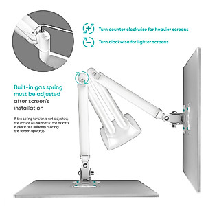 ONKRON Double Monitor Arm for Two 13-32 Inch Screens up to 19 lbs Each, Gas Spring Dual Monitor Arm Desk Mount 75x75 & 100x100 VESA - Dual Computer Monitor Mount for Desk Swivel Tilt Rotation White