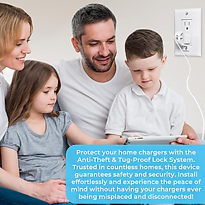 LOCK SOCKET Charger Lock - Anti Theft Cord & Outlet Lock, Firmly Secures Phone Chargers from Unplugging, for USB Charging Cube for iPhone, Includes Security Screw & Allen Wrench. 2 Pack