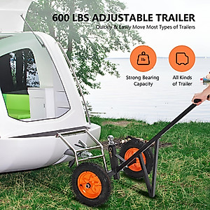 Adjustable Trailer Dolly, 600lbs Load Capacity, Carbon Steel Trailer Mover with 17.71''-26'' Adjustable Height, 12" Pneumatic Tires for Moving Boat Trailers/Utility/RV/Cargo Trailers
