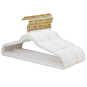 ManGotree Velvet Hangers, Coat&Suite Hangers, No-Slip Hangers, Ultra-Slim Space Saving Hangers, Sturdy&Durable Clothes Hangers, 360 Swivel Golden-Plated Hook, 36 Pack (White)