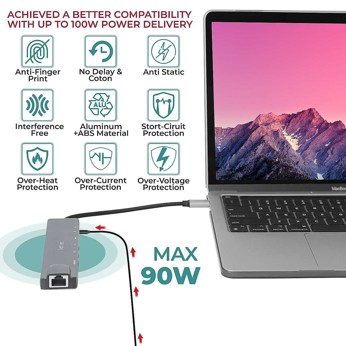 USB C Hub Docking Station, USB C Adapter with 4K HDMI, 1* USB 3.0, 1* USB 2.0, TF/SD Reader, Ethernet, 90W Power Delivery Compatible with MacBook Pro, Surface Pro, iPad Pro and Other Type C Devices