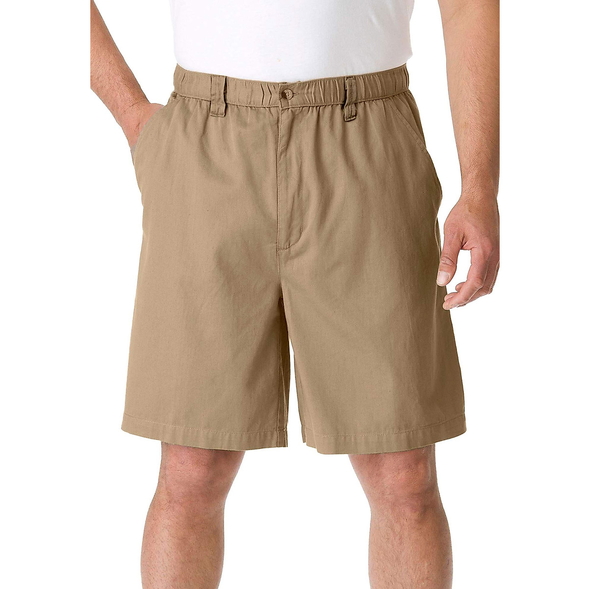KingSize Knockarounds 8" Full Elastic Plain Front Shorts - 4XL, Khaki